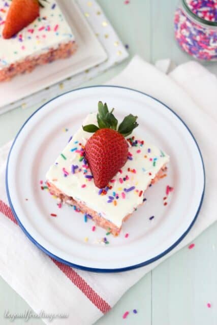 Strawberry Funfetti Poke Cake - Beyond Frosting