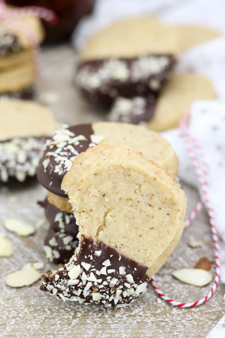 Soft Chocolate-Dipped Espresso Shortbread Cookies | Beyond Frosting