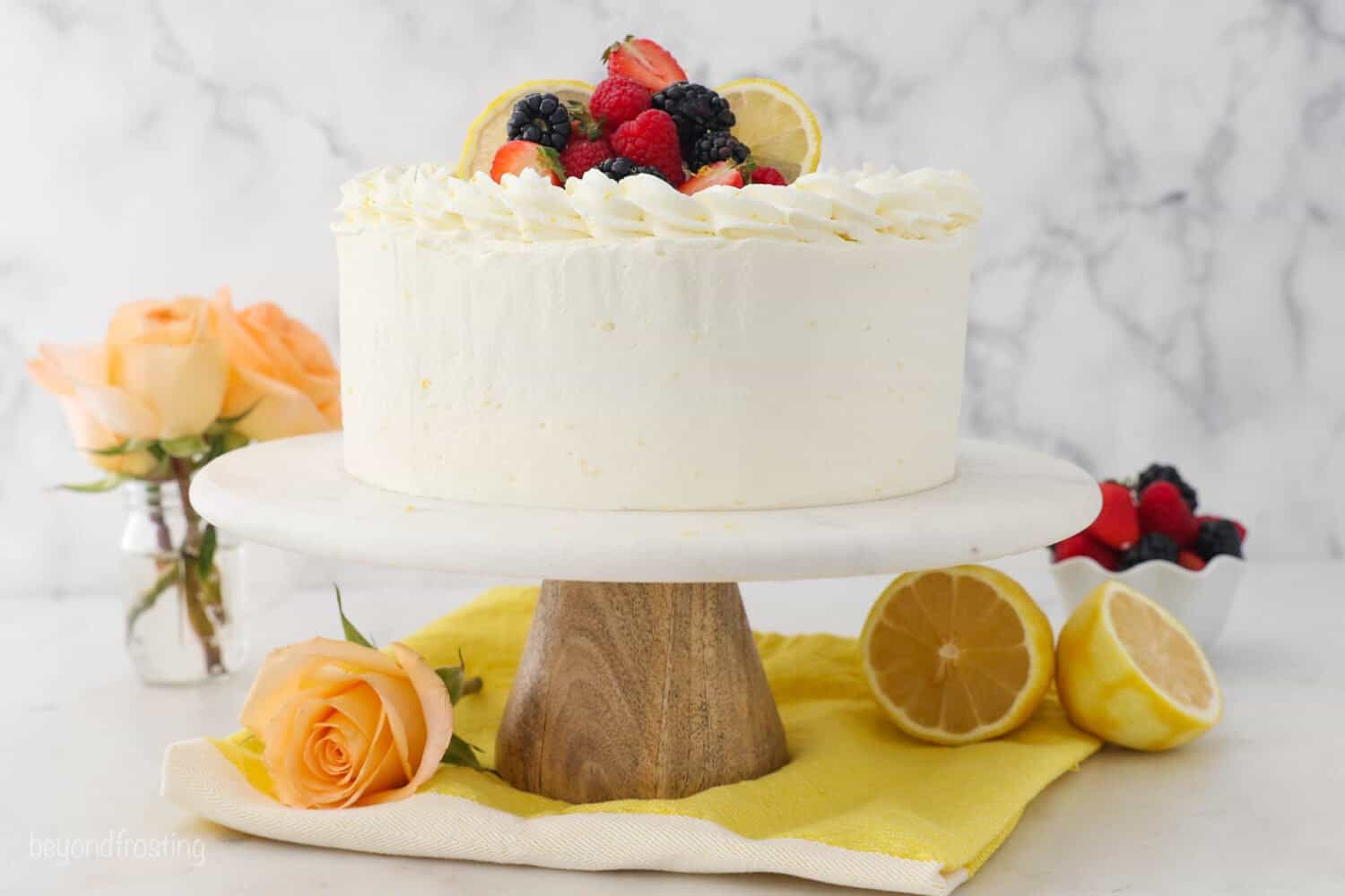Lemon Layer Cake with Mascarpone Whipped Cream l Beyond Frosting