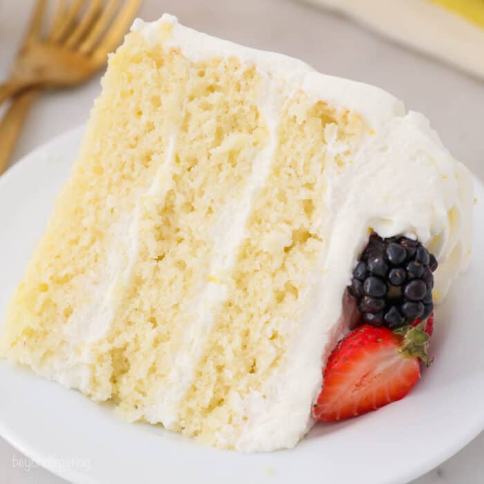 Lemon Layer Cake with Mascarpone Whipped Cream l Beyond Frosting