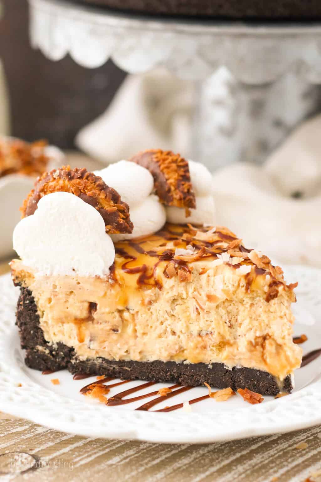 No-Bake Samoa Cheesecake - Beyond Frosting