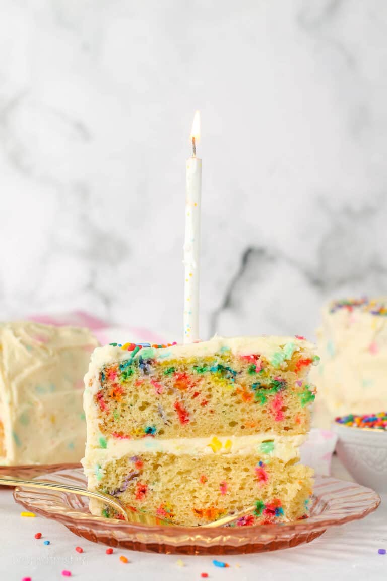 Confetti Cake with Rainbow Chip Frosting | Beyond Frosting
