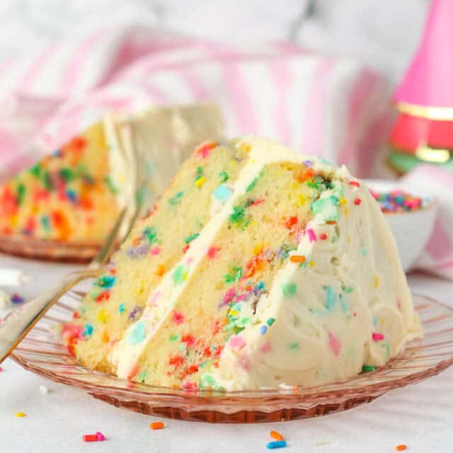 Confetti Cake with Rainbow Chip Frosting | Beyond Frosting